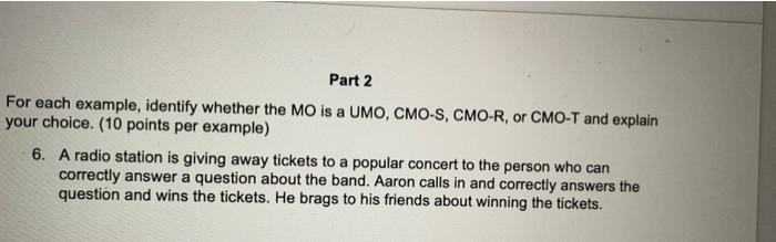 Solved Part 2 For each example, identify whether the MO is a | Chegg.com