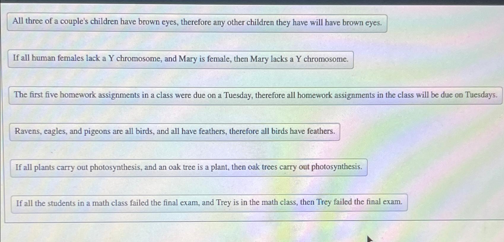 Solved Classify each example as inductive reasoning or | Chegg.com