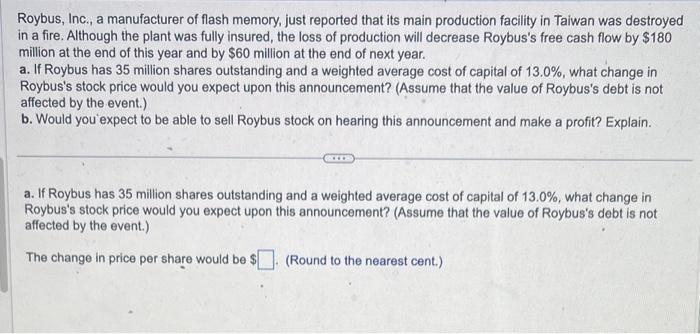 Solved Roybus, Inc., a manufacturer of flash memory, just | Chegg.com