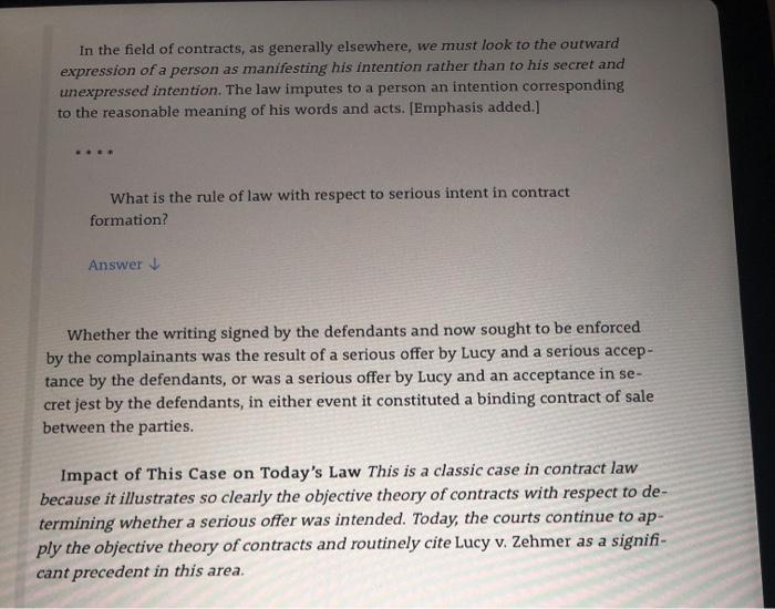 Solved Read the case of Lucy v. Zehmer in the text.a. Give a | Chegg.com