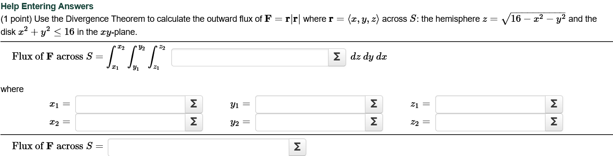 Solved Help Entering Answers(1 ﻿point) ﻿Use the Divergence | Chegg.com