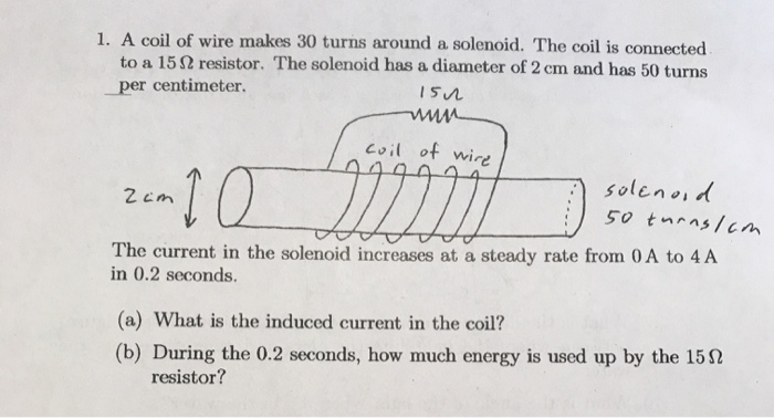 Solved 1. A coil of wire makes 30 turns around a solenoid. | Chegg.com