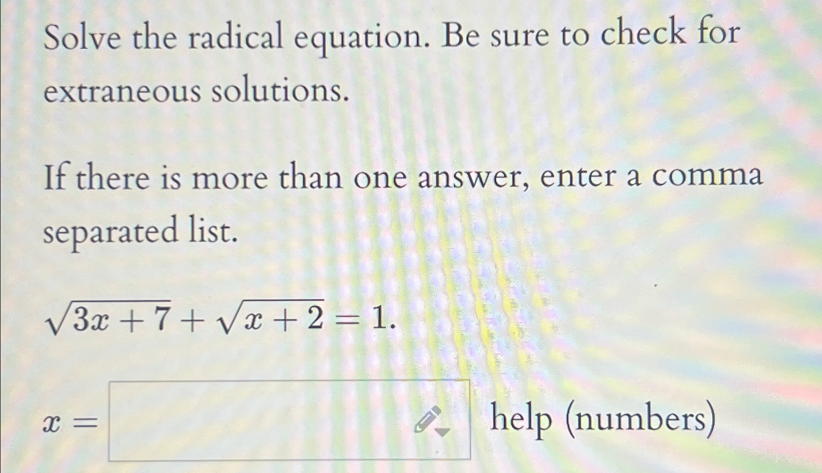 Solved Solve the radical equation. Be sure to check for | Chegg.com