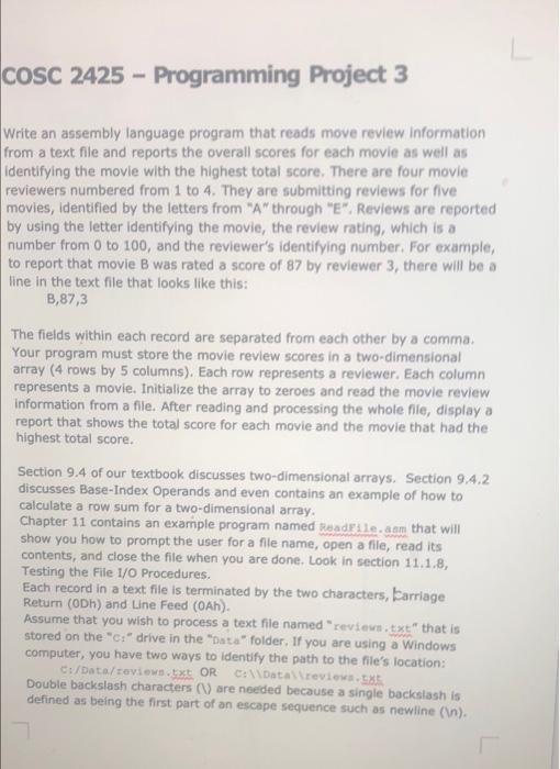 Solved COSC 2425 - Programming Project 3 Write an assembly | Chegg.com