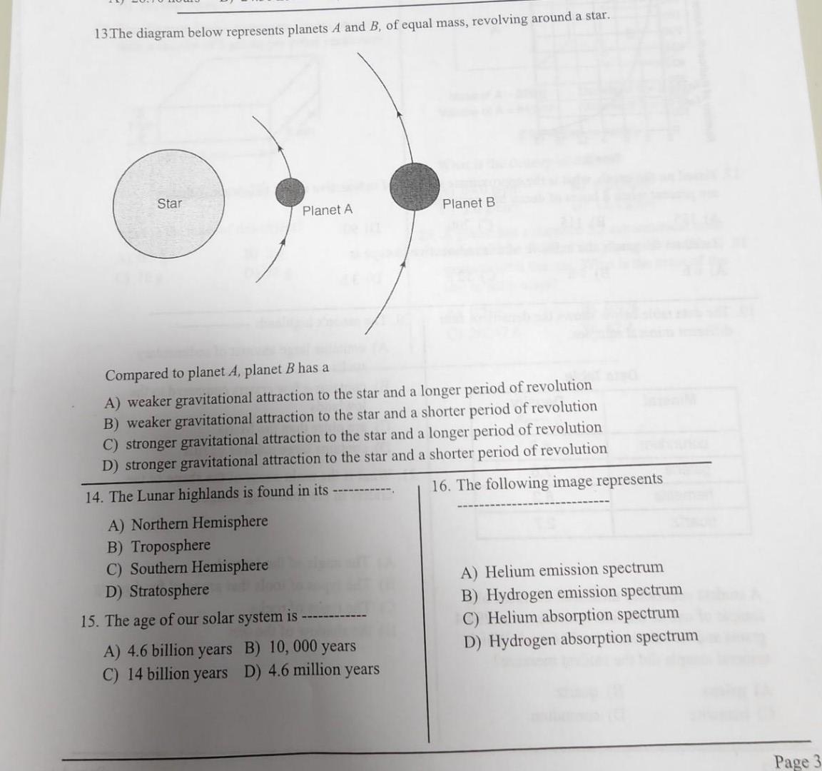 Solved 13.The diagram below represents planets A and B, of | Chegg.com