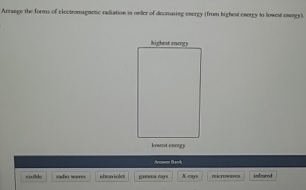 Solved Arrange the forms of electromagnetic radiation in | Chegg.com
