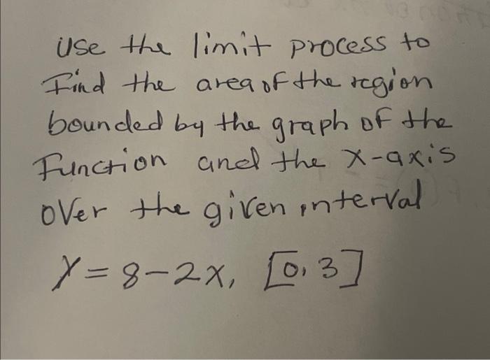 Solved Use the limit process to Find the area of the region | Chegg.com