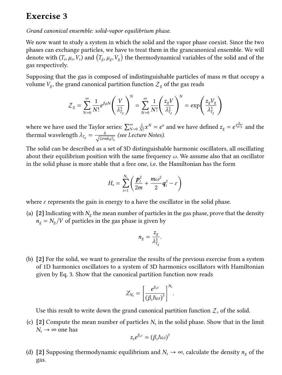 Solved Exercise 3Grand canonical ensemble: solid-vapor | Chegg.com