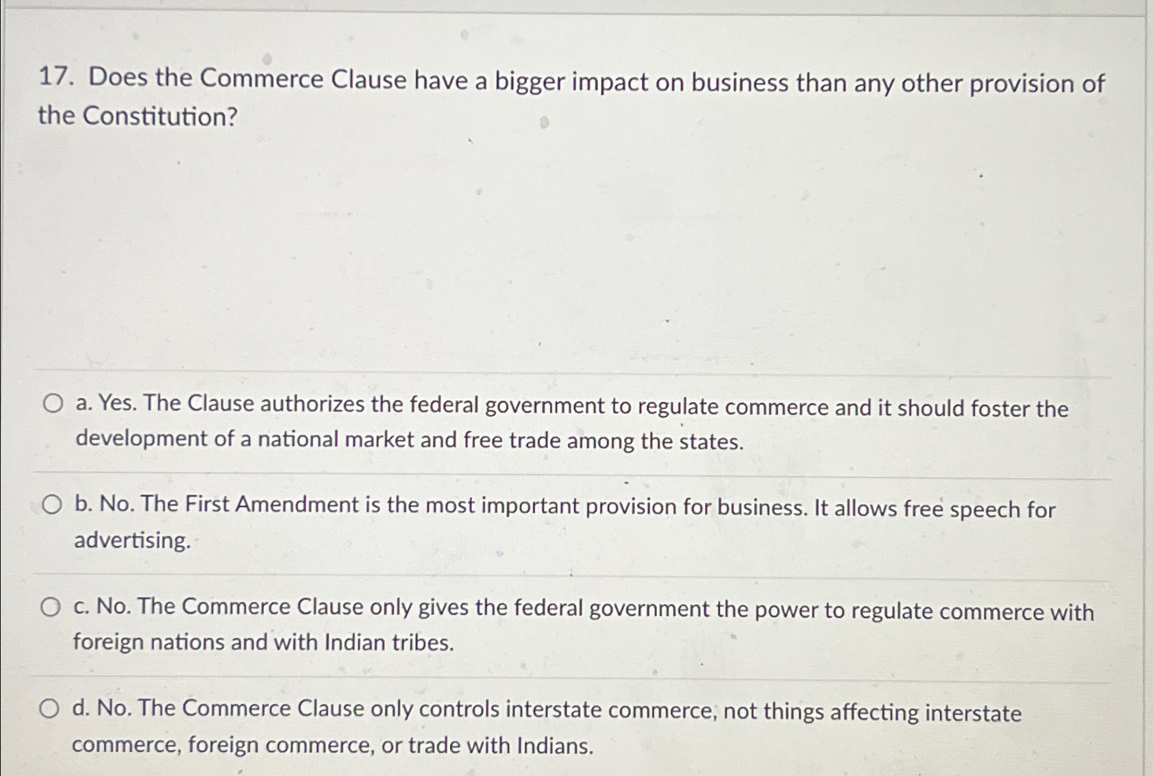 Solved Does the Commerce Clause have a bigger impact on | Chegg.com