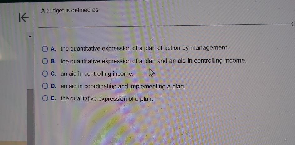 Solved A budget is defined asA. ﻿the quantitative expression | Chegg.com