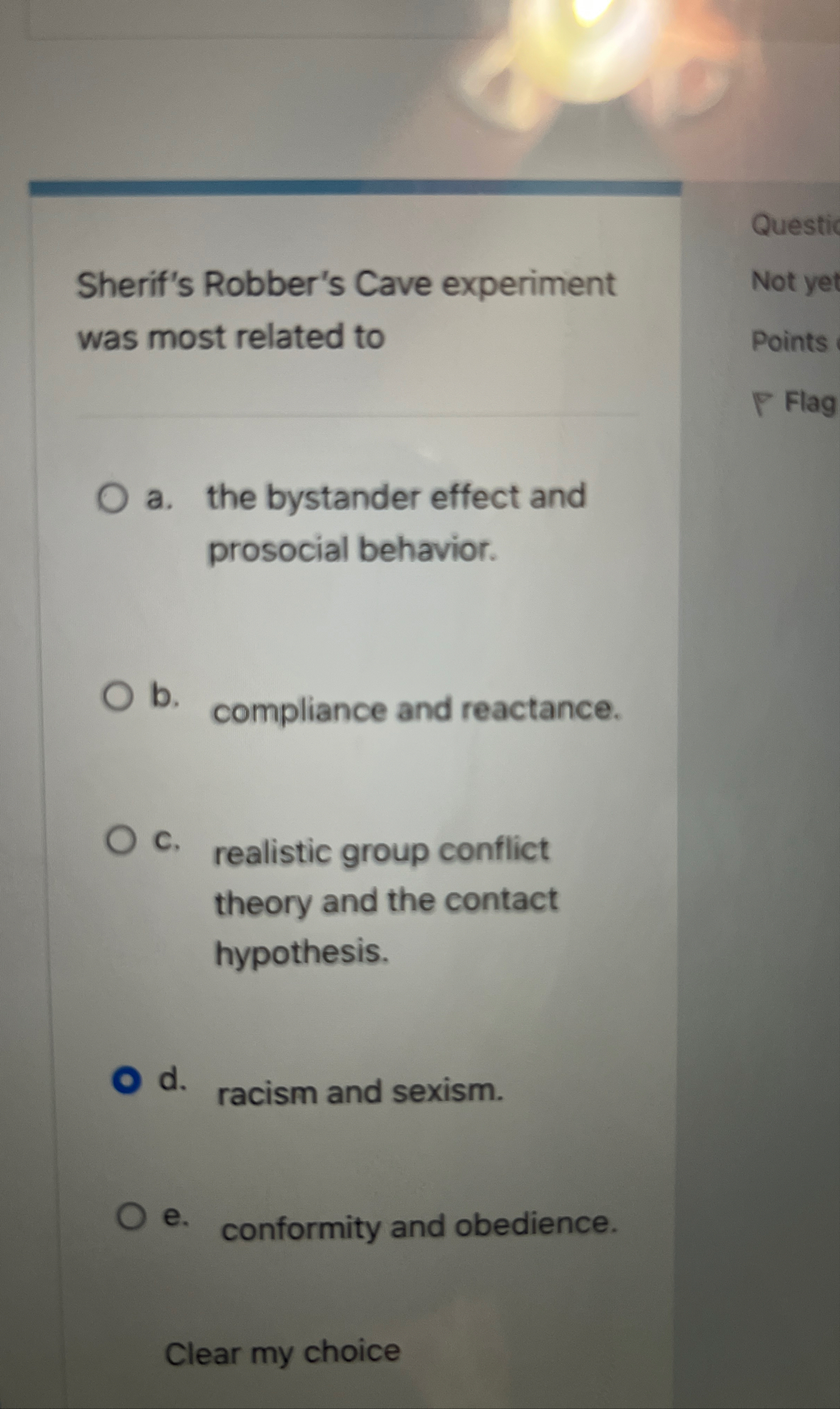 Solved Sherif's Robber's Cave experiment was most related | Chegg.com