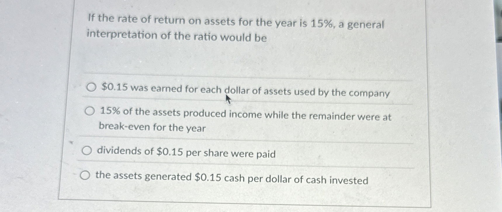 Solved If the rate of return on assets for the year is 15%, | Chegg.com