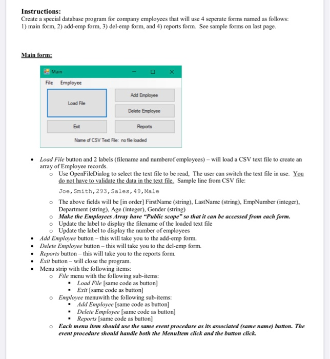 Instructions: Create a special database program for | Chegg.com