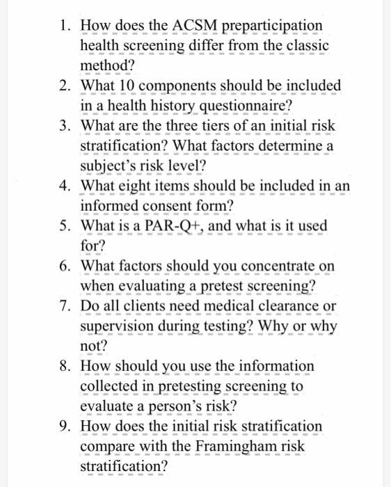 Solved 1. How does the ACSM preparticipation health | Chegg.com