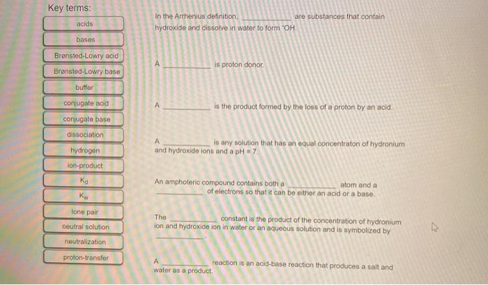 Solved Key terms: acids in the Arrhenius definition, are | Chegg.com