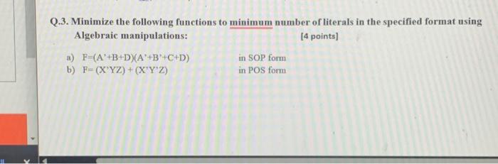 Solved Q.3. Minimize the following functions to minimum | Chegg.com