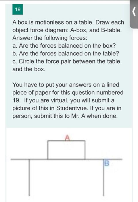 Solved 19 s A box is motionless on a table. Draw each object | Chegg.com