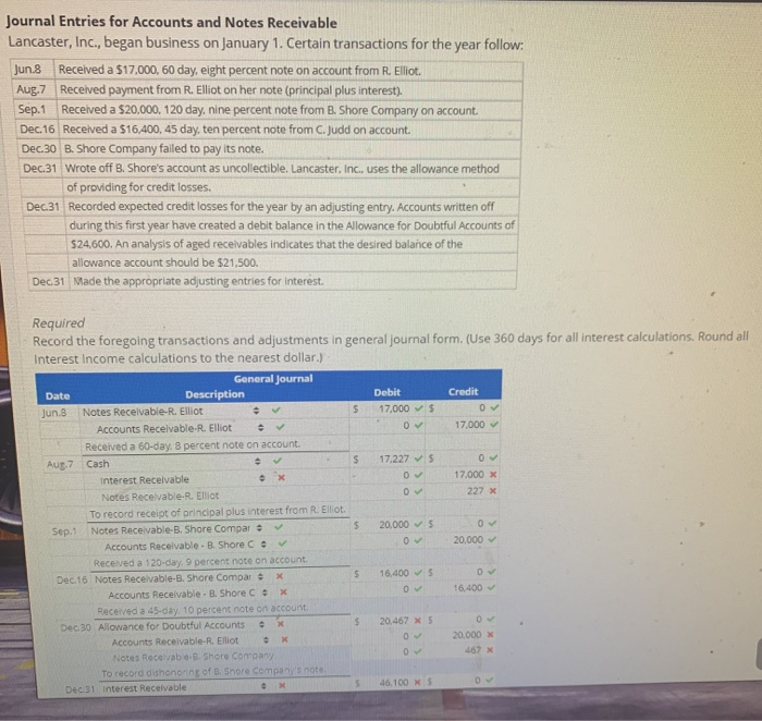 Solved Journal Entries for Accounts and Notes Receivable | Chegg.com