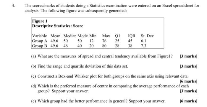 Solved 4. The scores/marks of students doing a Statistics | Chegg.com