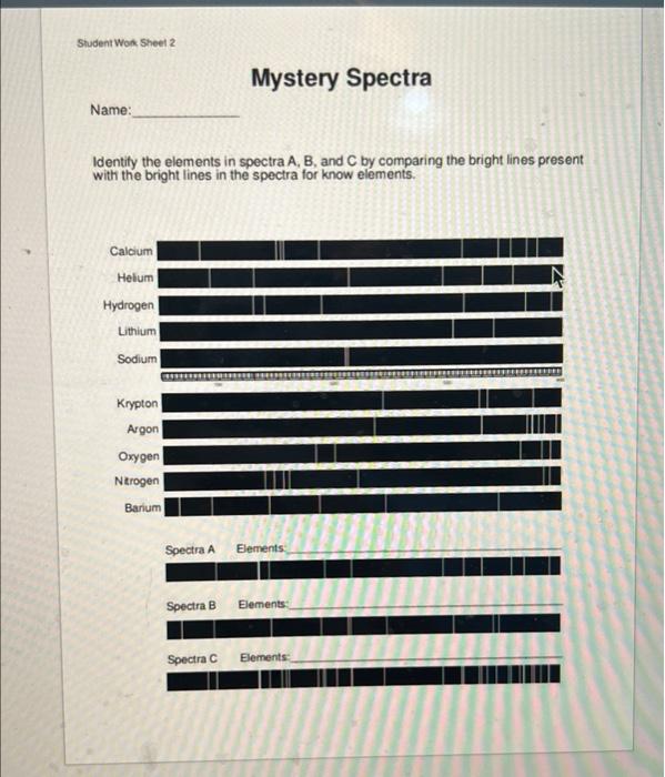 Student Work Sheet 2 Mystery Spectra Name: Identify | Chegg.com