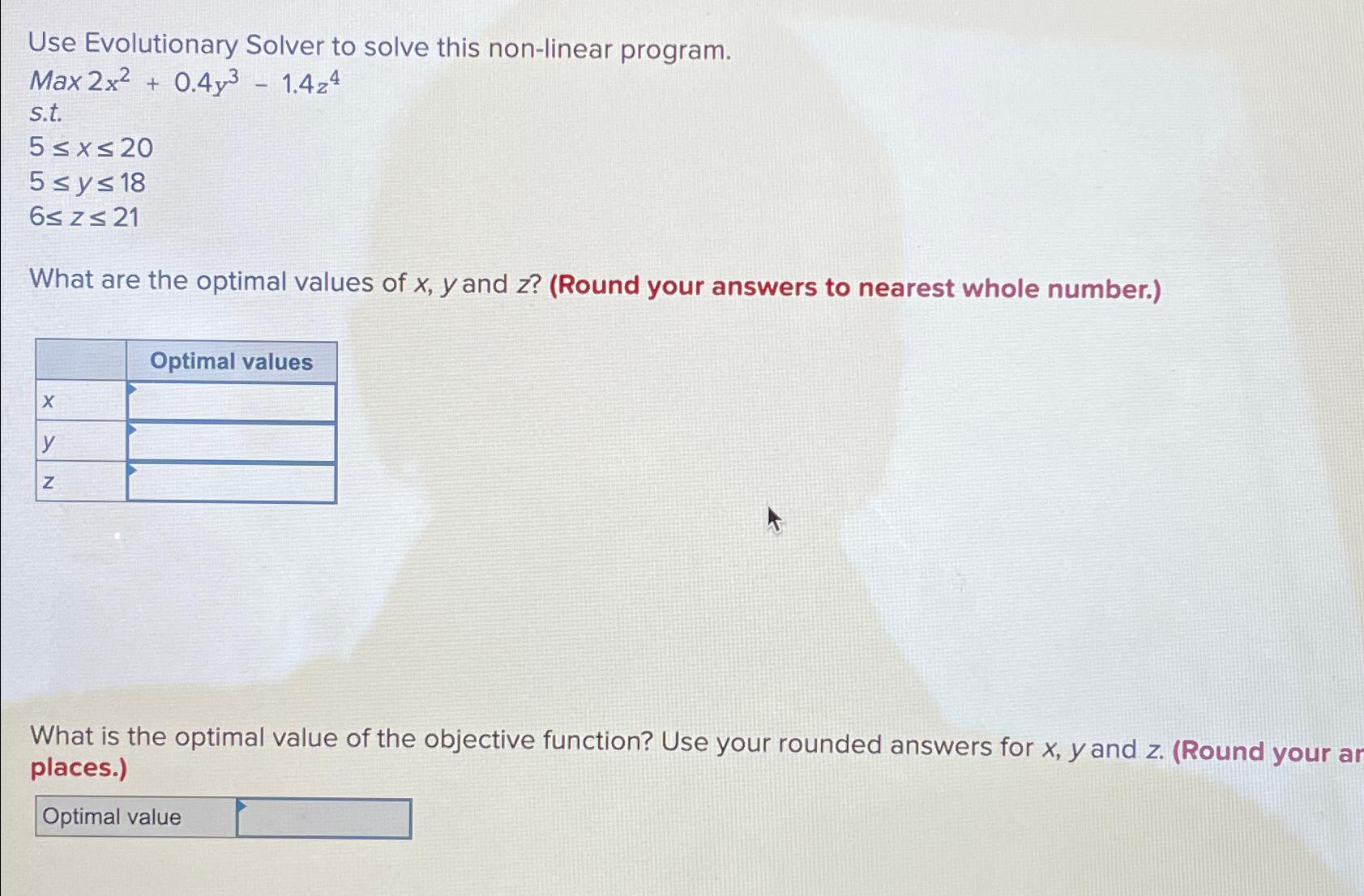 Solved Use Evolutionary Solver To Solve This Non Linear 