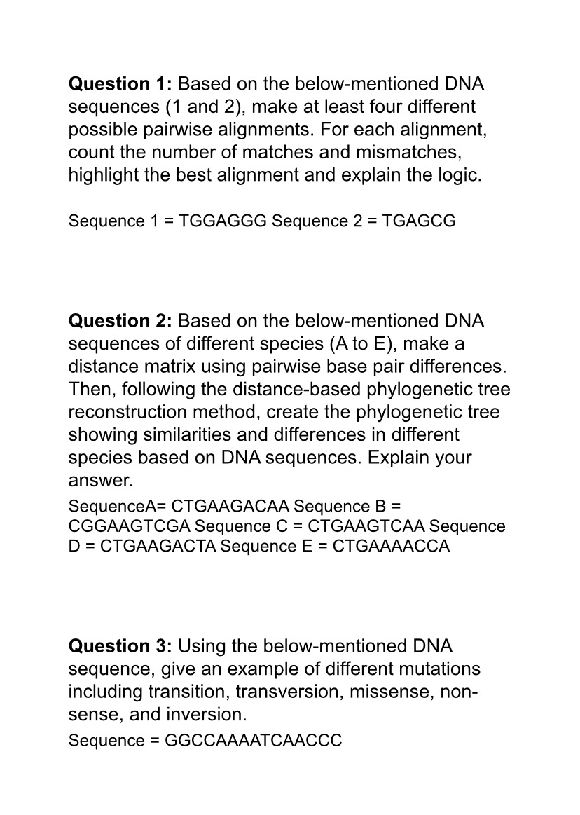 Solved Question 1: Based on the below-mentioned DNA | Chegg.com