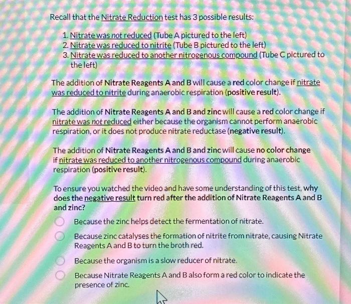 Solved Recall that the Nitrate Reduction test has 3 possible | Chegg.com