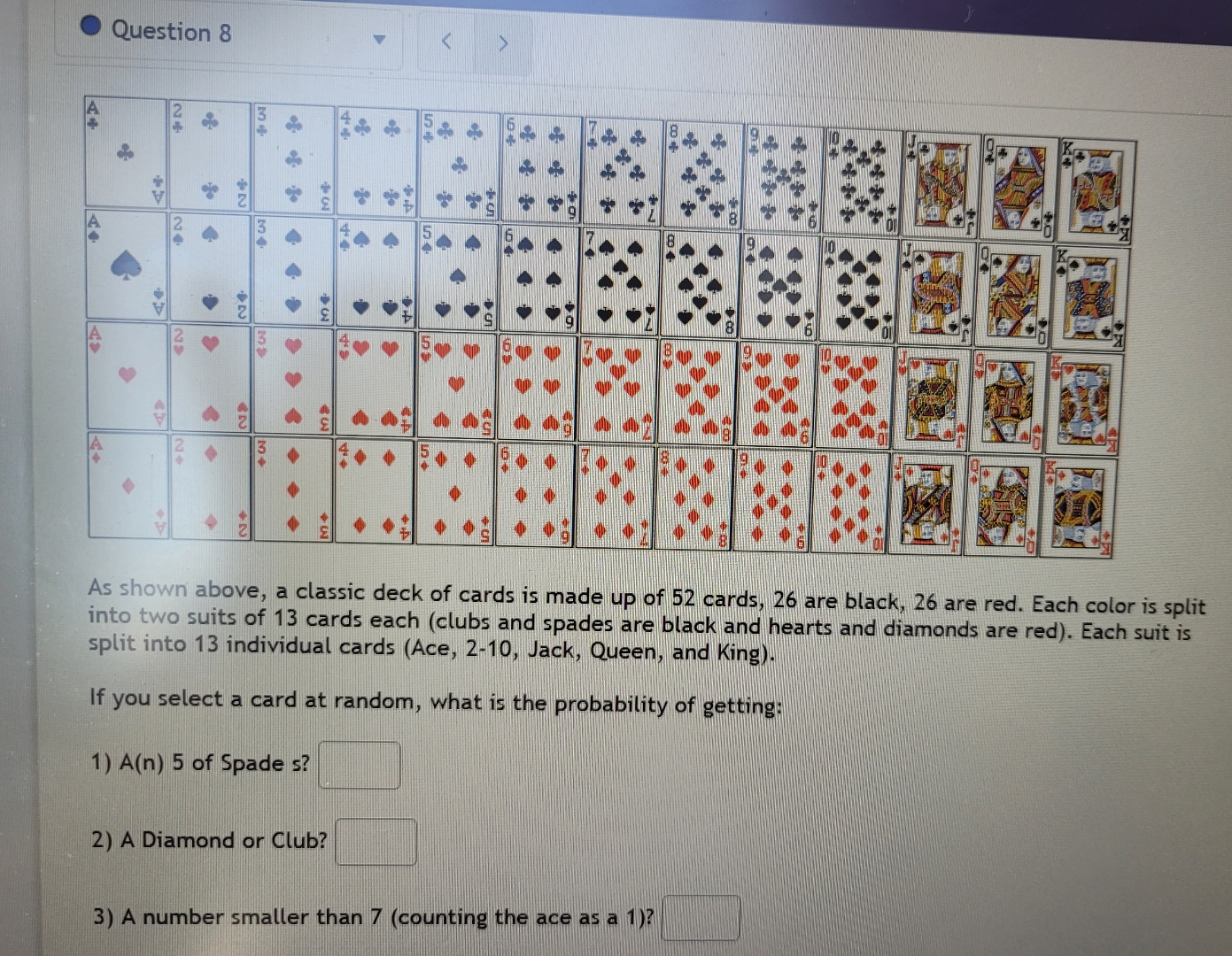 Solved Question 8As shown above, a classic deck of cards is | Chegg.com
