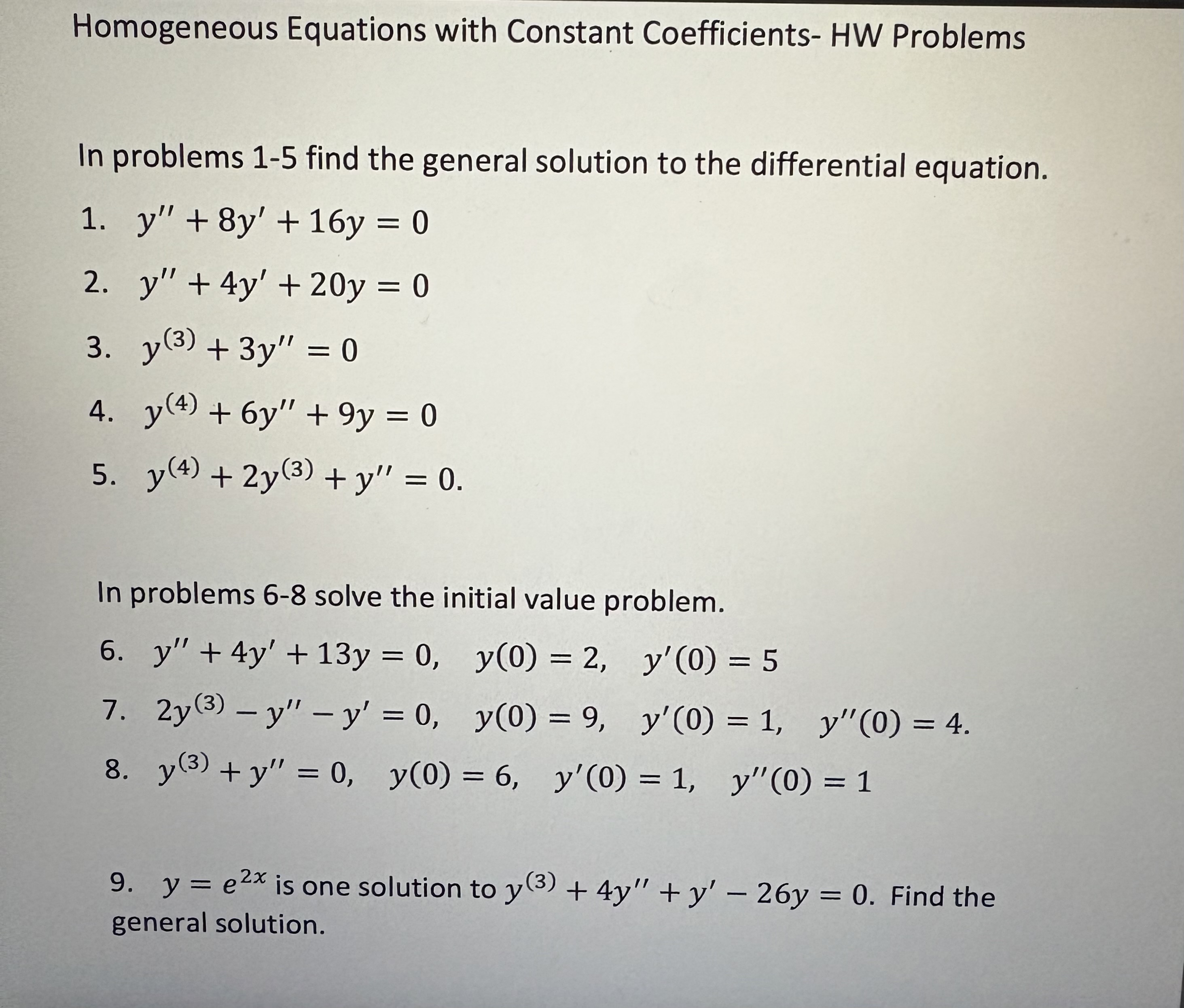 Solved Homogeneous Equations with Constant Coefficients- HW | Chegg.com