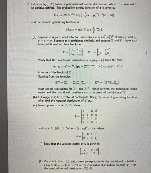1 Let X∼np μ Σ Follow A P Dimensional Normal