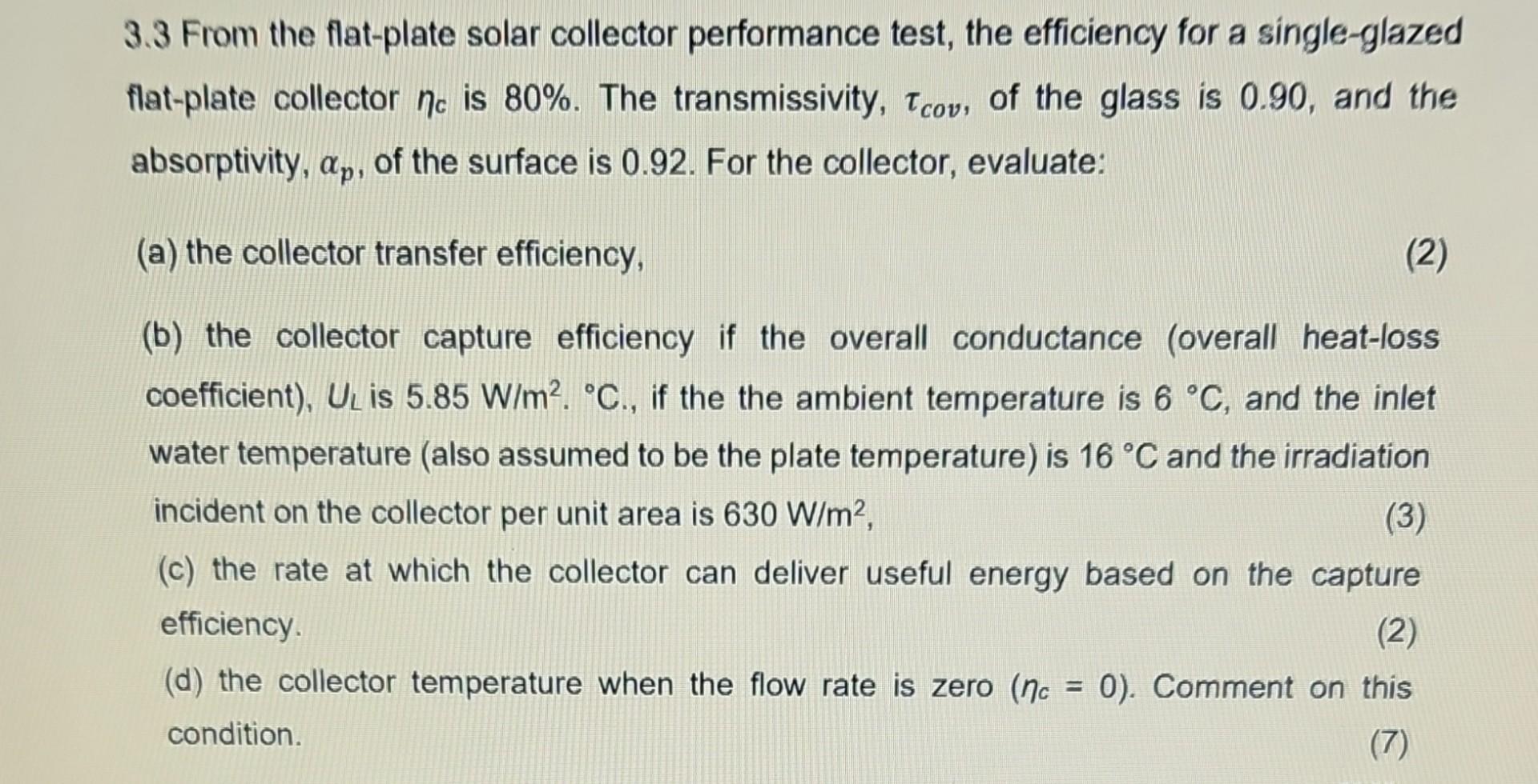Solved 3.3 From the flat-plate solar collector performance | Chegg.com