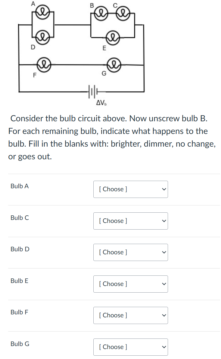 Solved Consider the bulb circuit above. Now unscrew bulb B. | Chegg.com