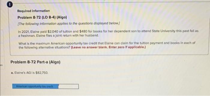 Solved Required Information Problem 8-72 (LO 8-4) (Algo) | Chegg.com