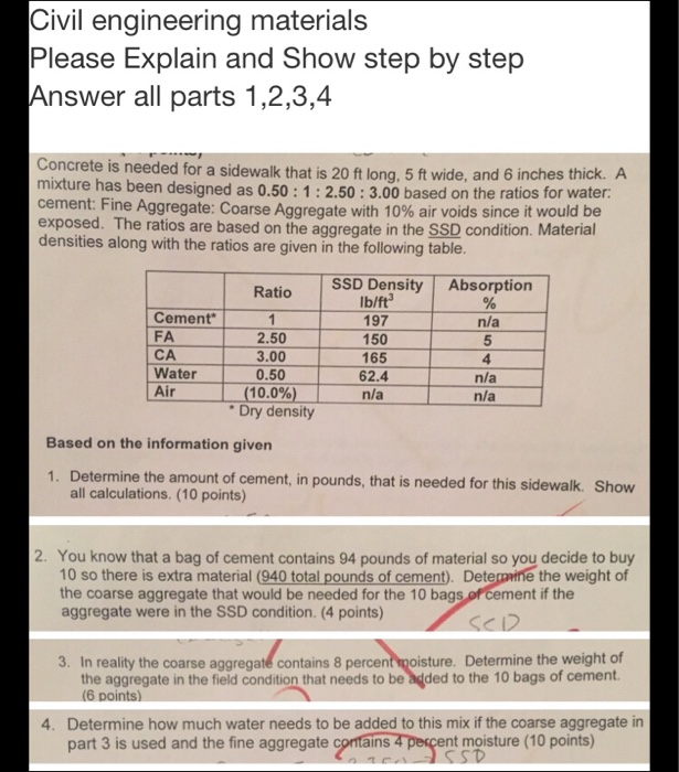 Solved Civil engineering materials Please Explain and Show | Chegg.com