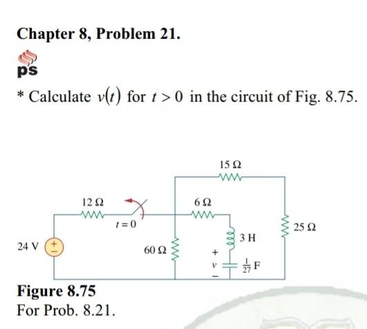 Solved Chapter 8, Problem 21. p's * Calculate vlt) for t > 0 | Chegg.com