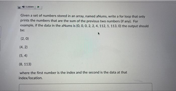Solved Given a set of numbers stored in an array, named | Chegg.com