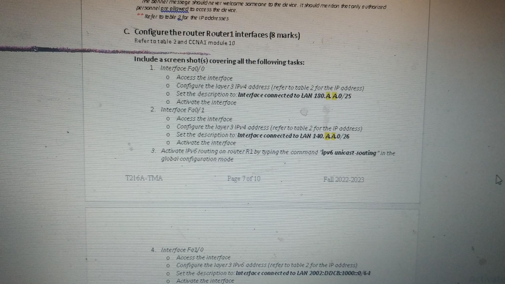 Solved efer to table 2 and CCNA1 module 10 Include a screen | Chegg.com