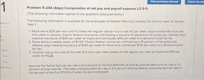 Solved Problem 9-24A (Algo) Computation of net pay and | Chegg.com