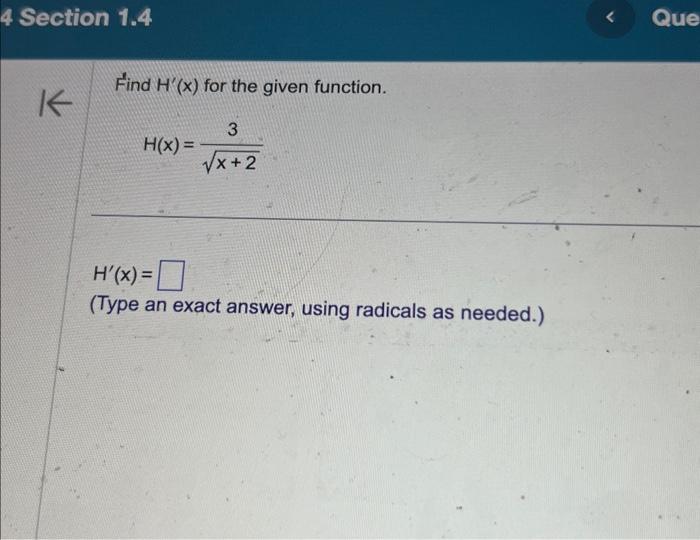 Solved Find H′(x) for the given function. H(x)=x+23 H′(x)= | Chegg.com