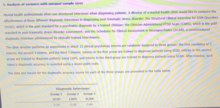 Solved 5. Analysis of variance with unequal sample sizes | Chegg.com