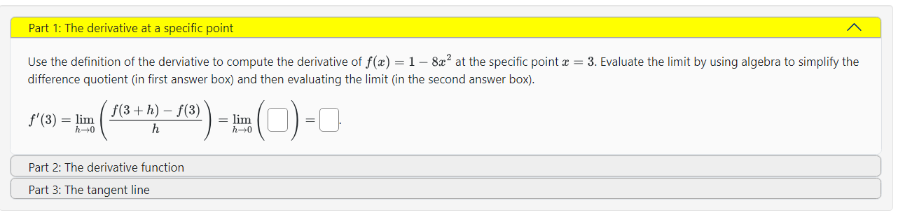 Solved Part 1: The derivative at a specific pointUse the | Chegg.com