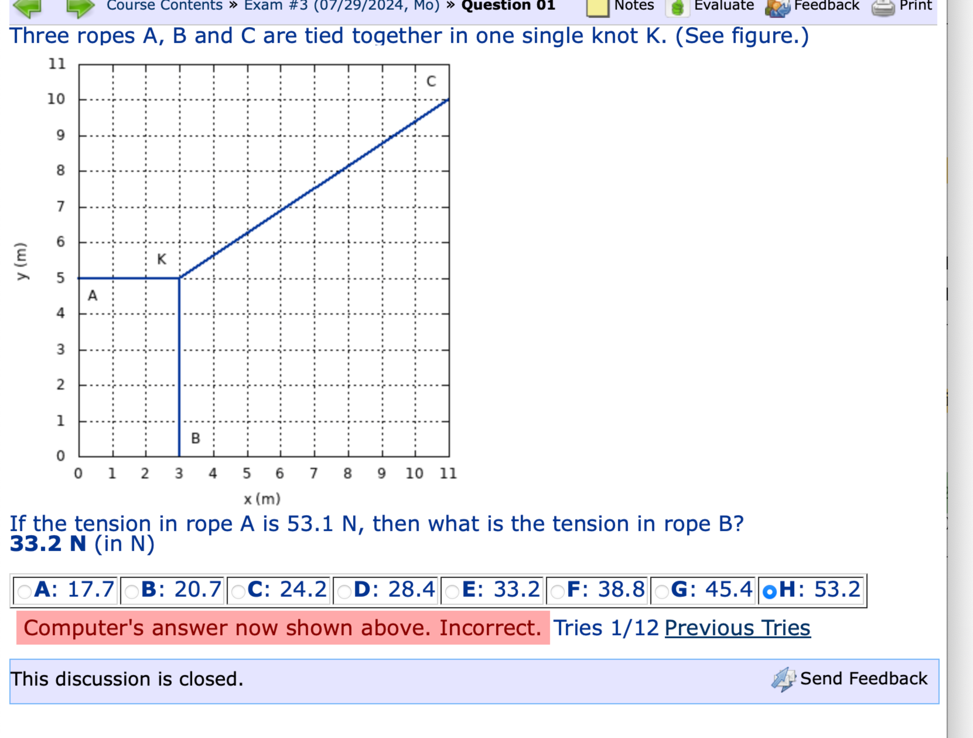 Solved Three ropes A,B ﻿and C ﻿are tied together in one | Chegg.com