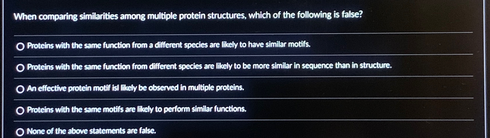 Solved When comparing similarities among multiple protein | Chegg.com