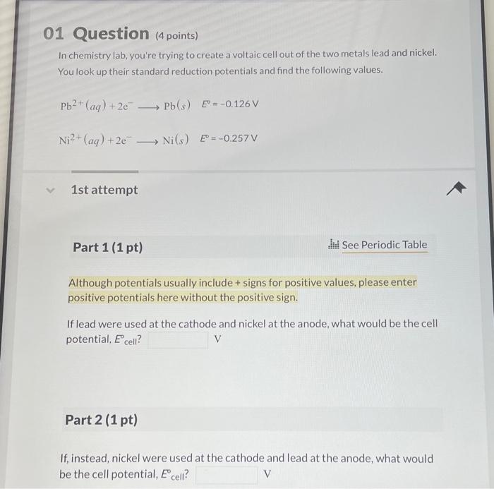 Solved In chemistry lab, you're trying to create a voltaic | Chegg.com