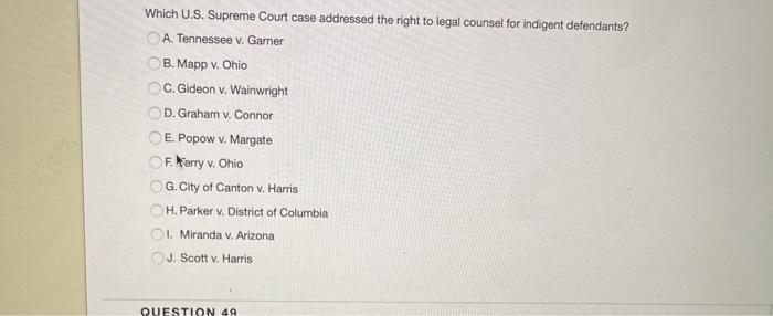 Solved Which U.S. Supreme Court case addressed the right to | Chegg.com