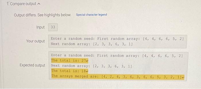 Solved 1: Compare output ^ Output differs See highlights | Chegg.com