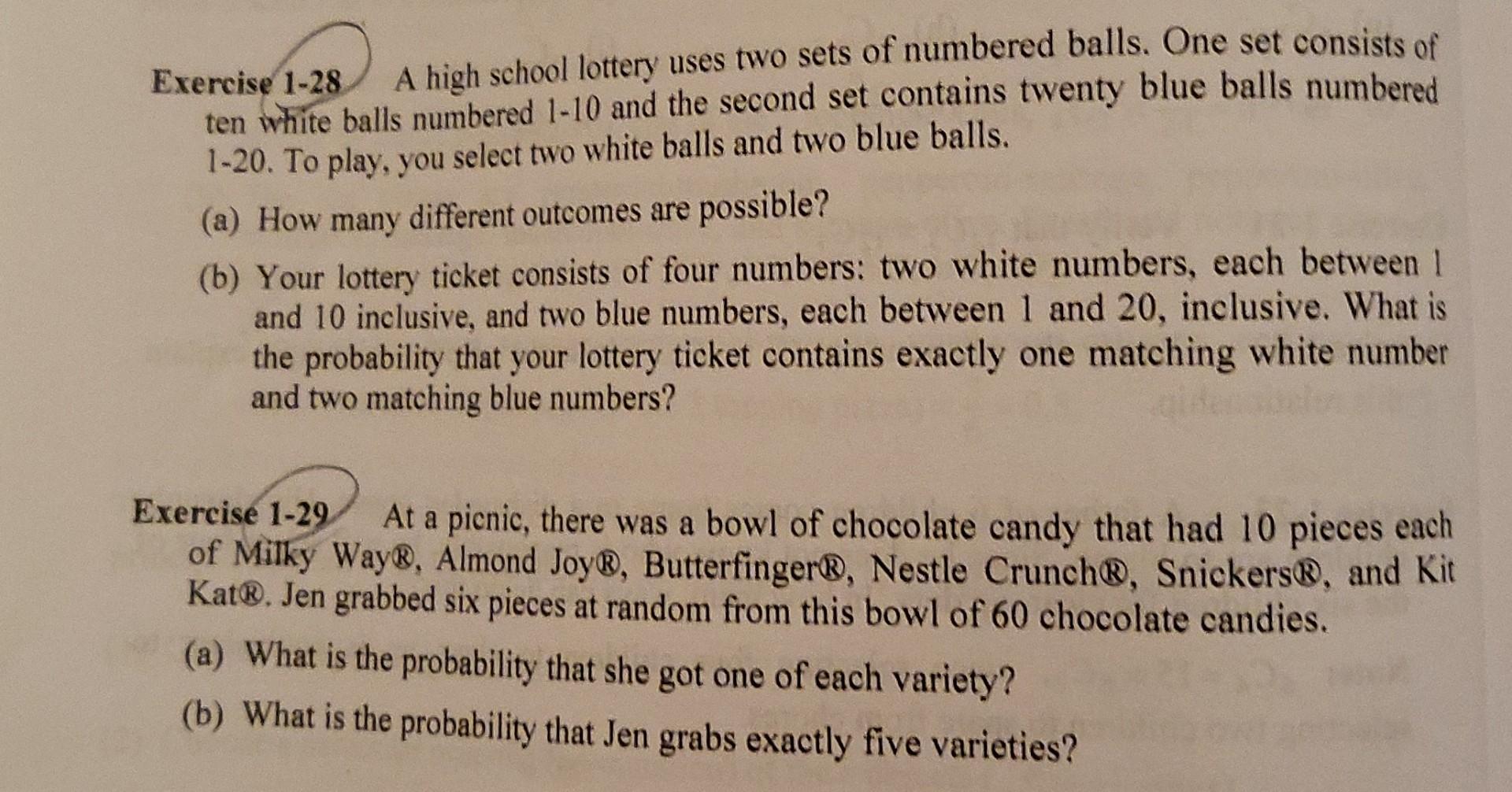 Solved Exercise 1-28 A high school lottery uses two sets of | Chegg.com