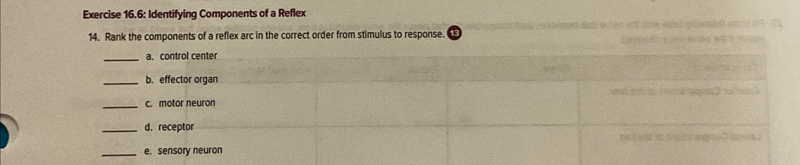 Solved Exercise 16.6: Identifying Components of a Reflex14. | Chegg.com
