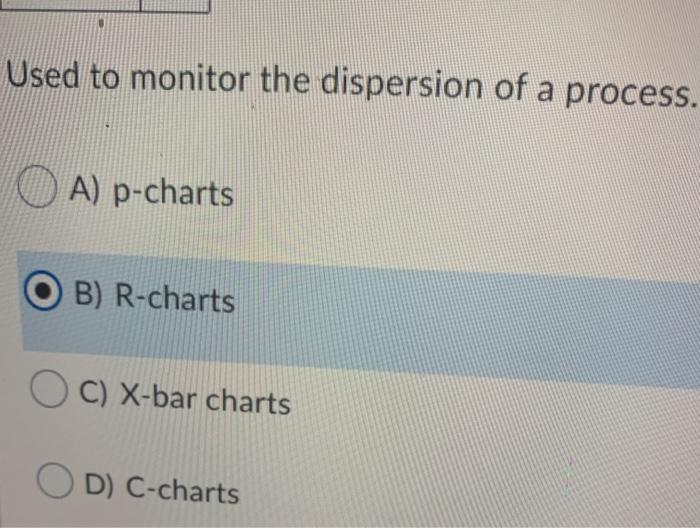 Solved Used to monitor the dispersion of a process. A) | Chegg.com