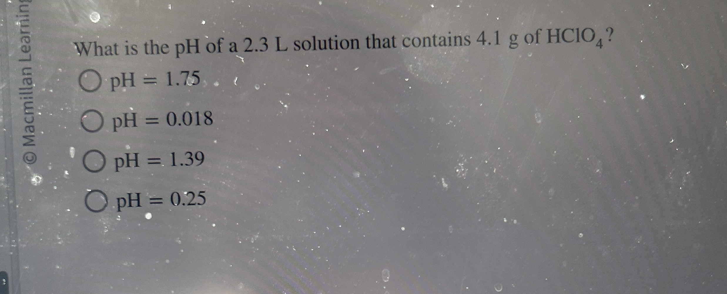 Solved What is the pH of a 2.3 ﻿L solution that contains 4.1 | Chegg.com